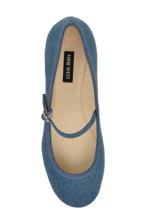 Nine West Classik Mary Jane Flat - Med Blue