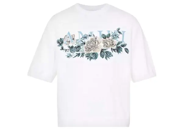 Amiri Floral Logo Knitted Crewneck Sweatshirt Tee Shirt - White
