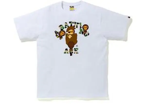 A BATHING APE Abc Camo College Milo Tee Shirt - White/green