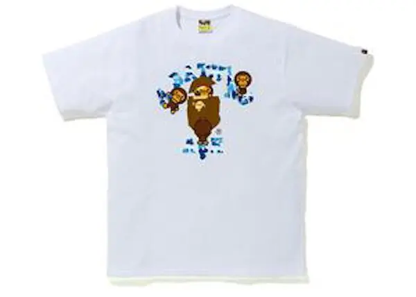 A BATHING APE Abc Camo College Milo Tee Shirt - White/blue