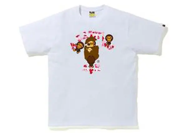 A BATHING APE Abc Camo College Milo Tee Shirt - White/pink