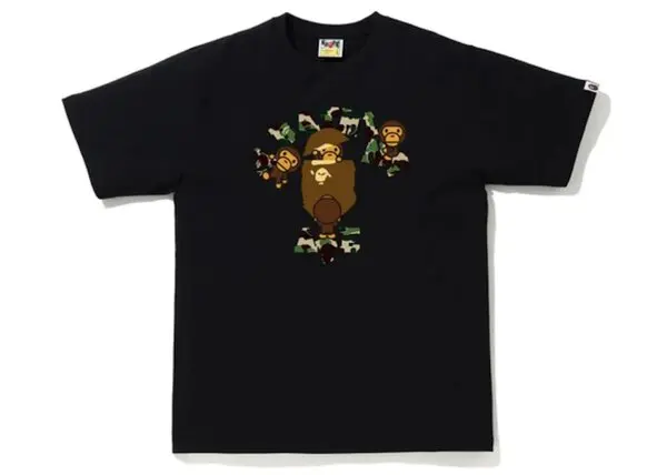 A BATHING APE Abc Camo College Milo Tee Shirt - Black/green