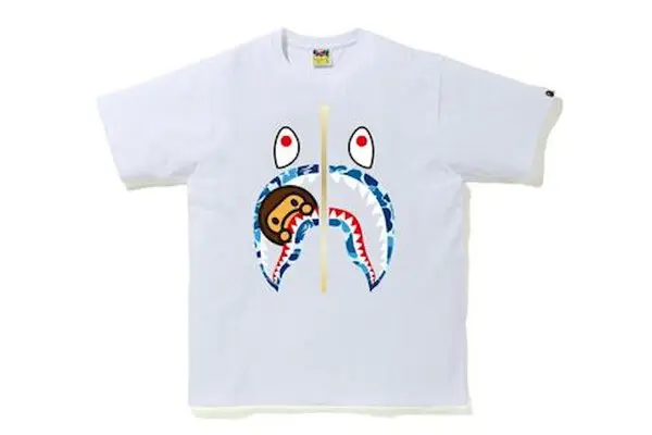 A BATHING APE Abc Camo Milo Shark Tee Shirt - White/blue