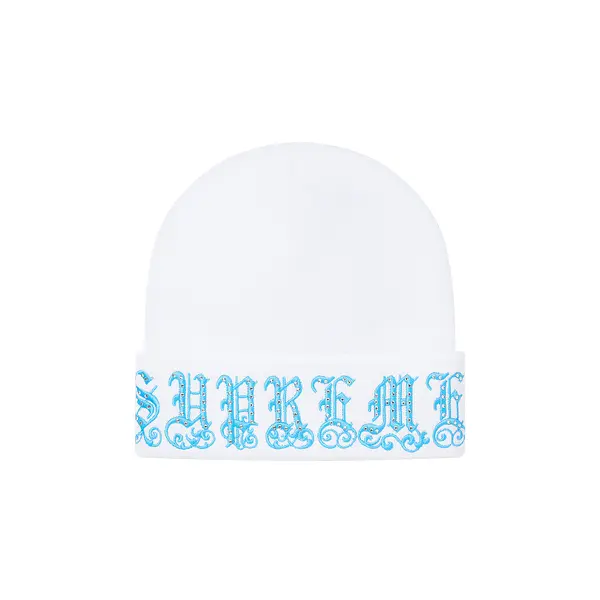Supreme Old English Rhinestone Beanie - White