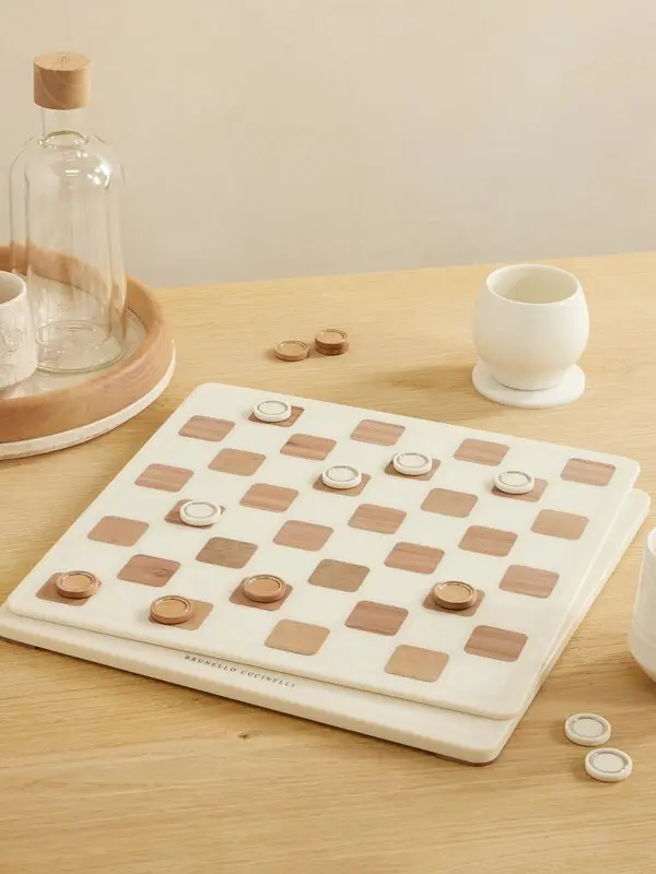 Brunello Cucinelli Krion Walnut And Steel Draughts Set