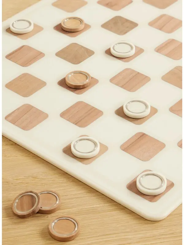 Brunello Cucinelli Krion Walnut And Steel Draughts Set