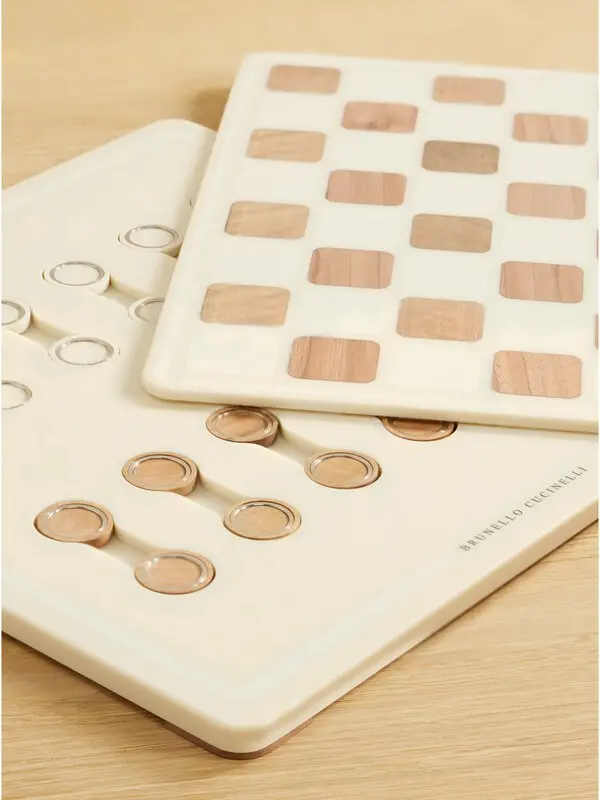 Brunello Cucinelli Krion Walnut And Steel Draughts Set