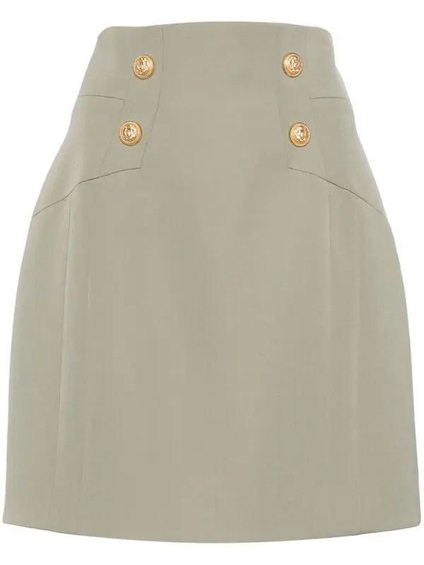 Balmain High-waisted Virgin Wool Miniskirt - Green