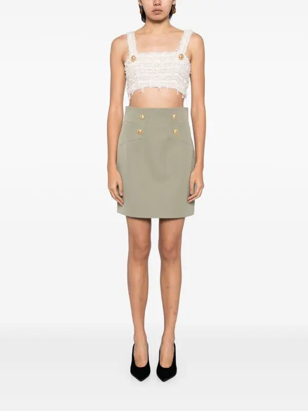 Balmain High-waisted Virgin Wool Miniskirt - Green