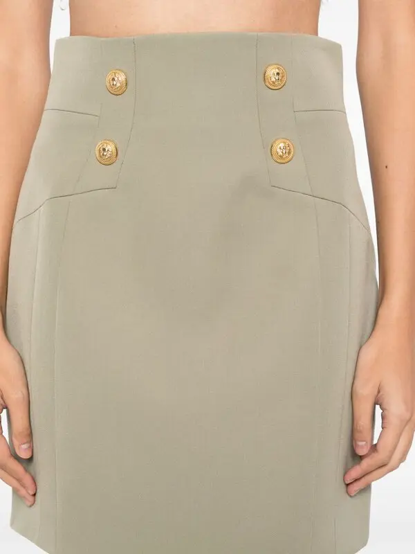 Balmain High-waisted Virgin Wool Miniskirt - Green