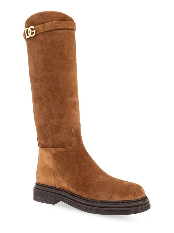 Dolce & Gabbana Dg-logo Suede Boots - Brown
