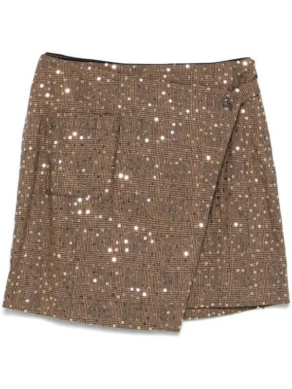 Dkny Sequined Prince Of Wales Mini Wrap Skirt