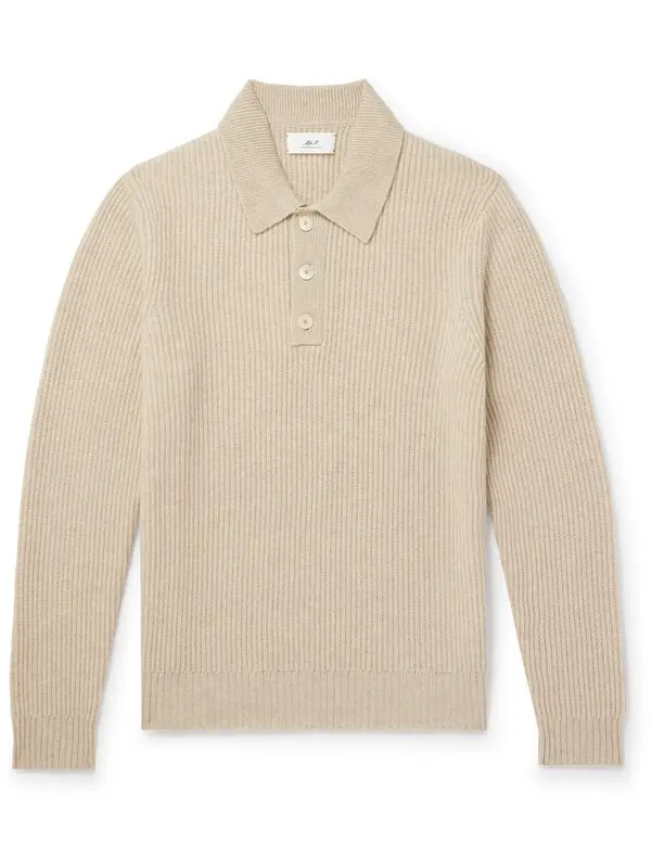 Mr P. Ribbed Cashmere Polo Shirt - Neutrals