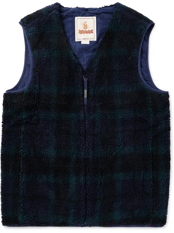BARACUTA Miller Checked Fleece Gilet - Blue