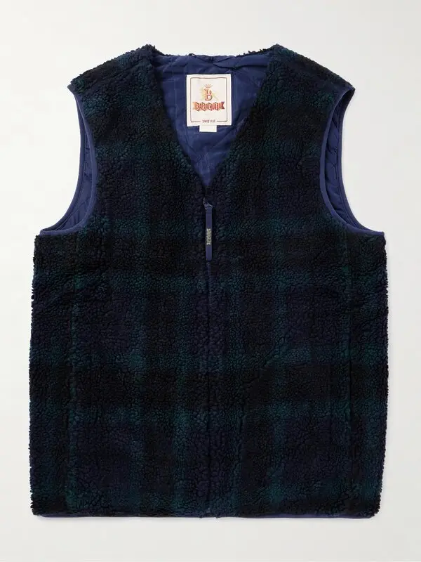 BARACUTA Miller Checked Fleece Gilet - Blue