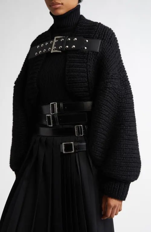 Junya Watanabe Spike Belt Wool Cardigan In Black - 60% Off