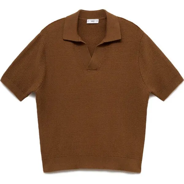 Mango Fine Cotton Knit Polo - Coffee