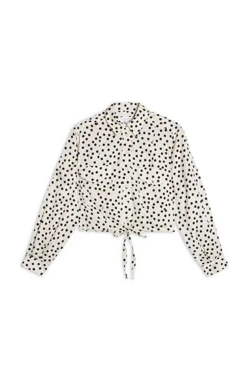 Topshop Polka Dot Drawstring Waist Blouse