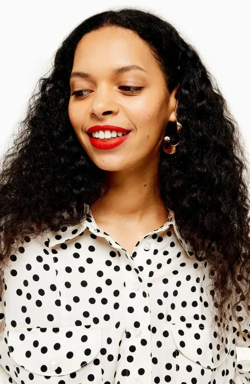Topshop Polka Dot Drawstring Waist Blouse