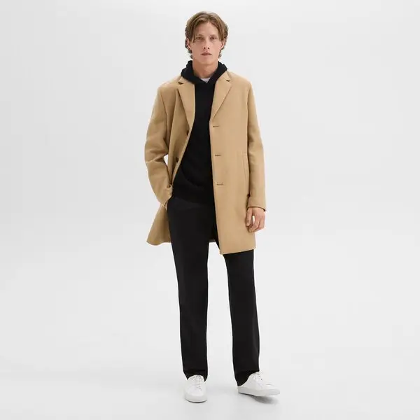 Theory 3-button Topcoat In Recycled Wool-blend Melton - New Camel