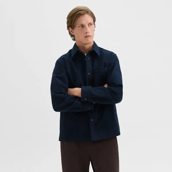 Theory Shirt Jacket In Moleskin Twill - Baltic