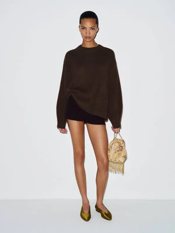 REFORMATION Cove Cashmere Oversized Crew Sweater - Brown