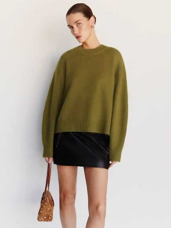 REFORMATION Cove Cashmere Oversized Crew Sweater - Green