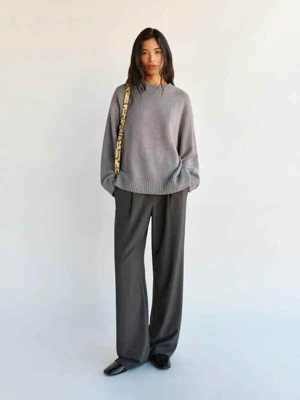 REFORMATION Cove Cashmere Oversized Crew Sweater - Grey