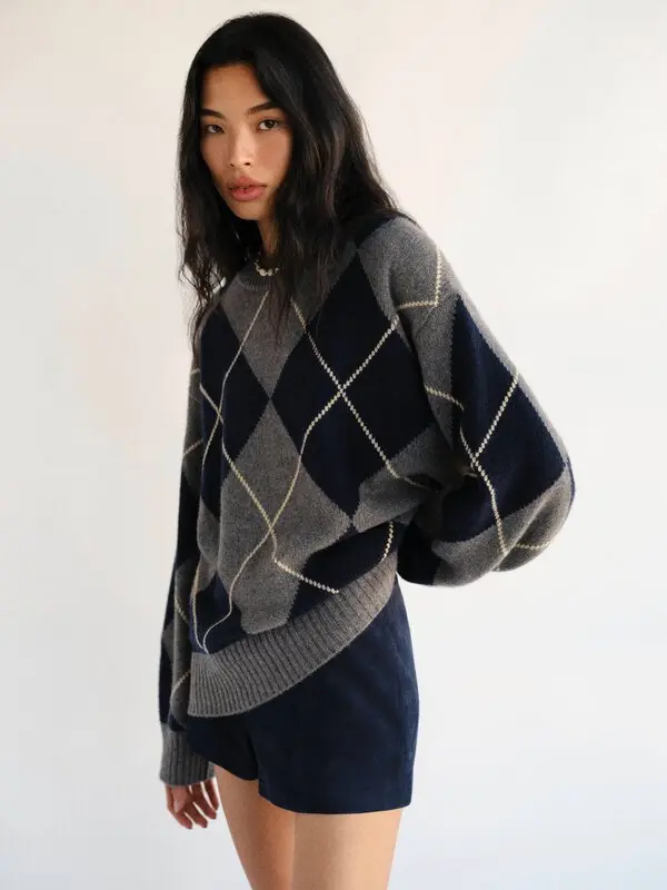 REFORMATION Cove Cashmere Oversized Crew Sweater - Grey