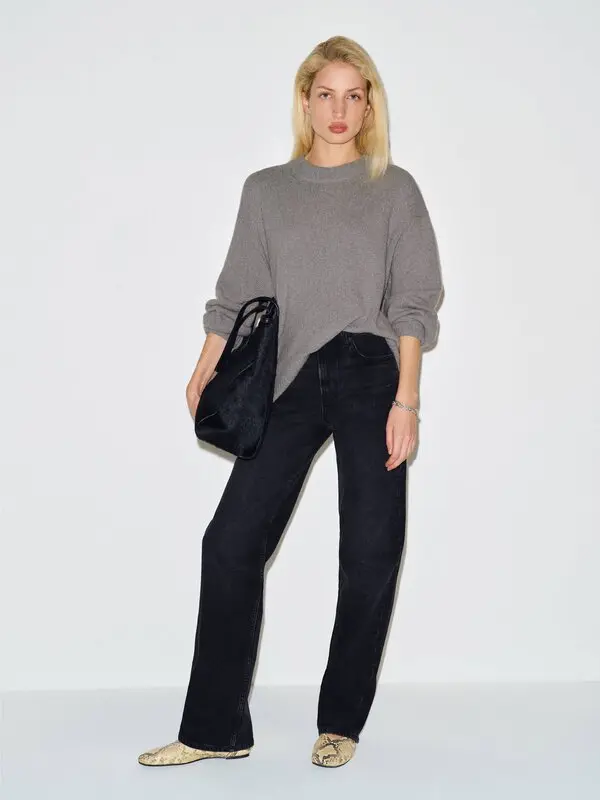 REFORMATION Cove Cashmere Oversized Crew Sweater - Grey