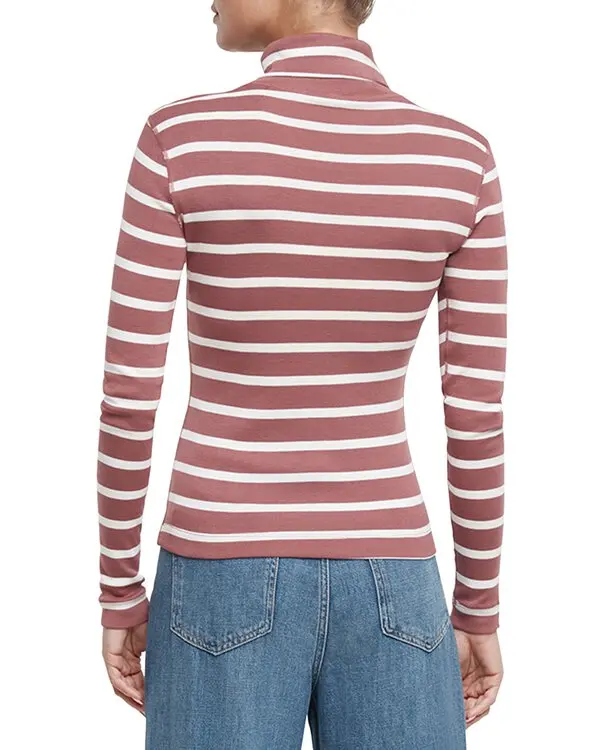 Three Dots Striped Turtleneck Long Sleeve Tee