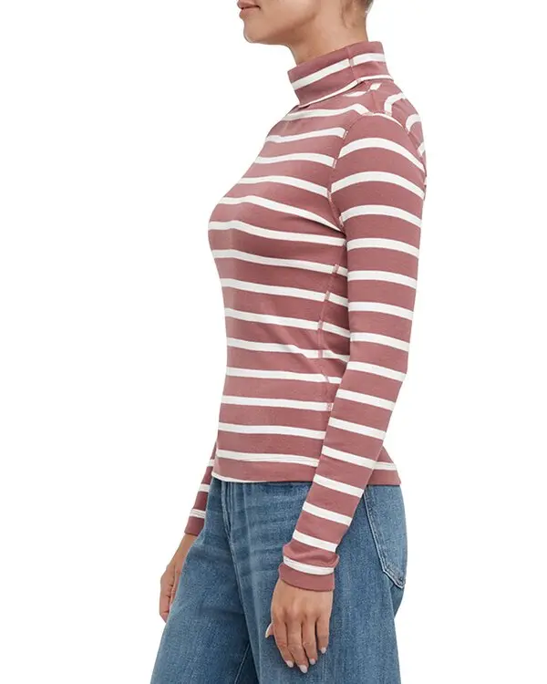 Three Dots Striped Turtleneck Long Sleeve Tee