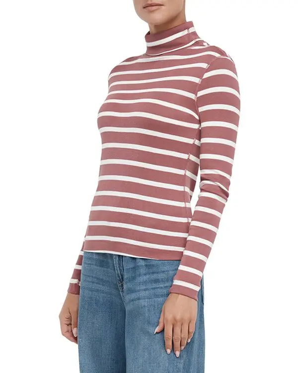 Three Dots Striped Turtleneck Long Sleeve Tee