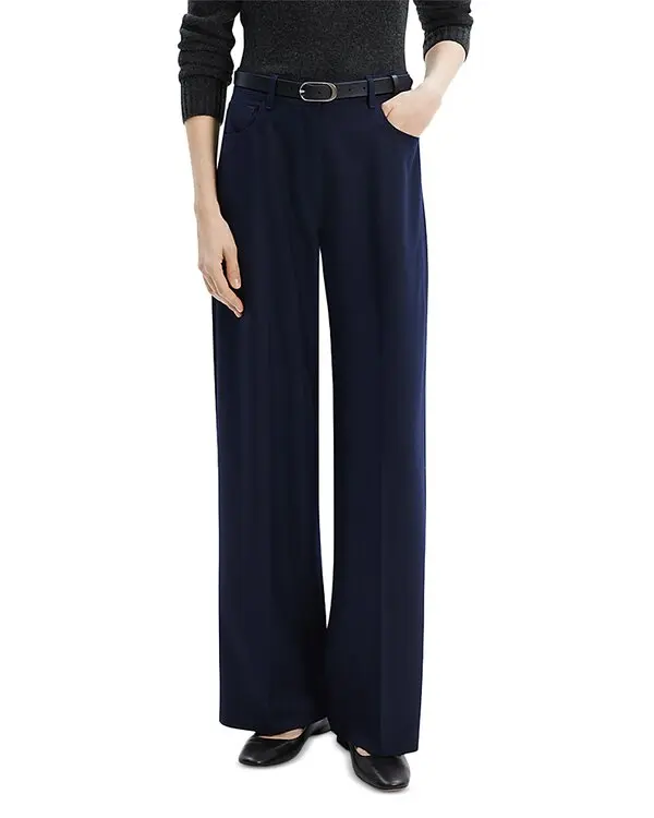 Theory Wool Straight Leg Five Pocket Trousers - Dark Navy