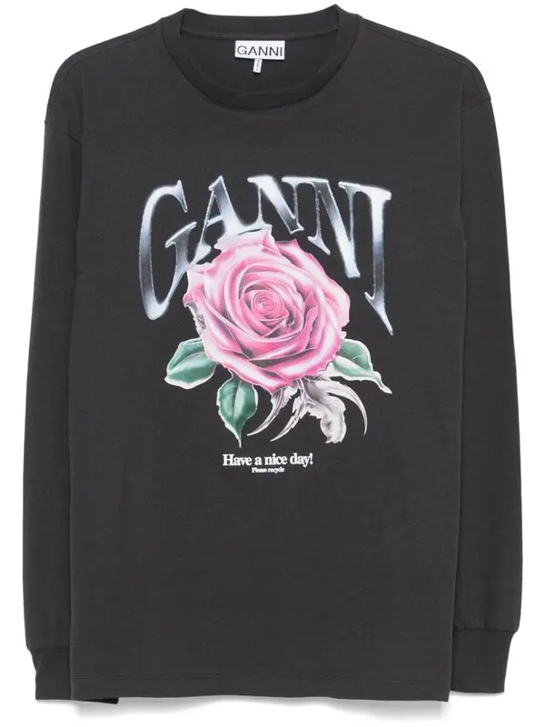 GANNI Rose Print T-shirt