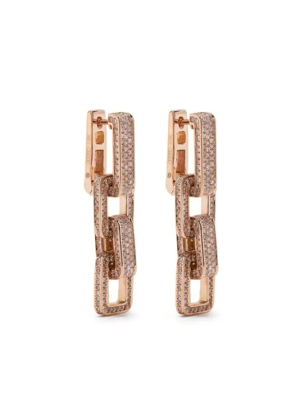 Shay 18k Rose Gold Triple Deco Diamond Earrings - Silver