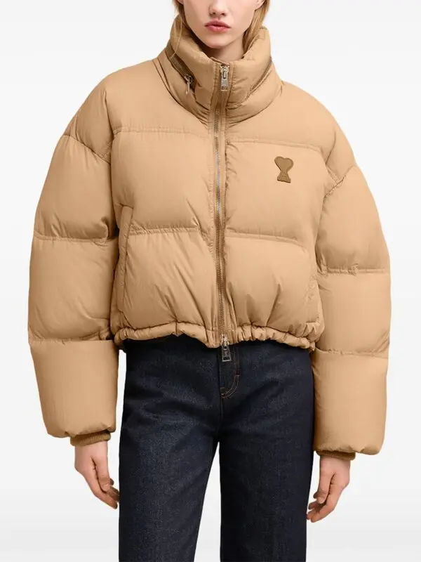 AMI Paris Logo-print Puffed Jacket - Neutrals