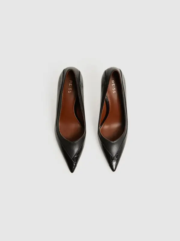 REISS Gwyneth Leather Court Shoes