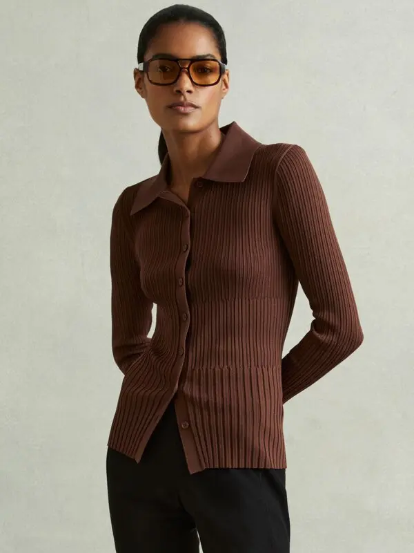 REISS Jenna Ribbed Knit Shirt