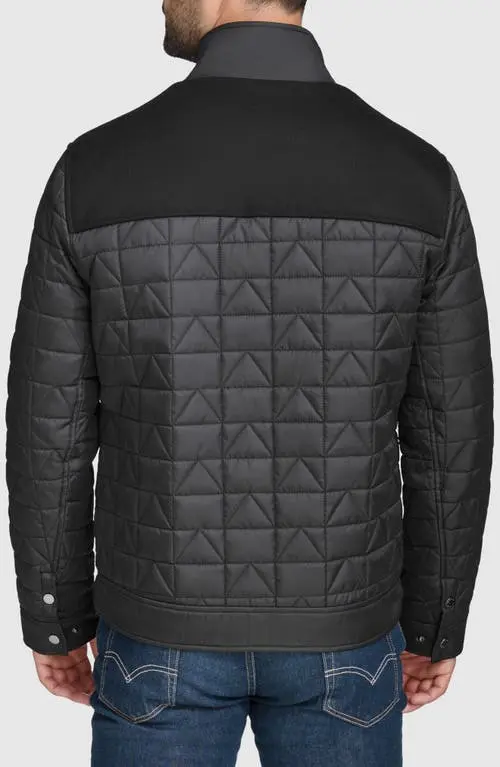 Cole Haan Mixed Media Quilted Jacket - Black