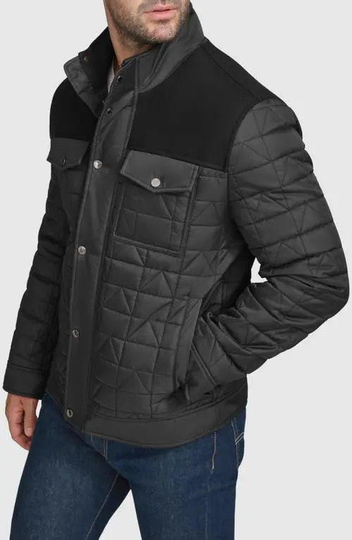 Cole Haan Mixed Media Quilted Jacket - Black