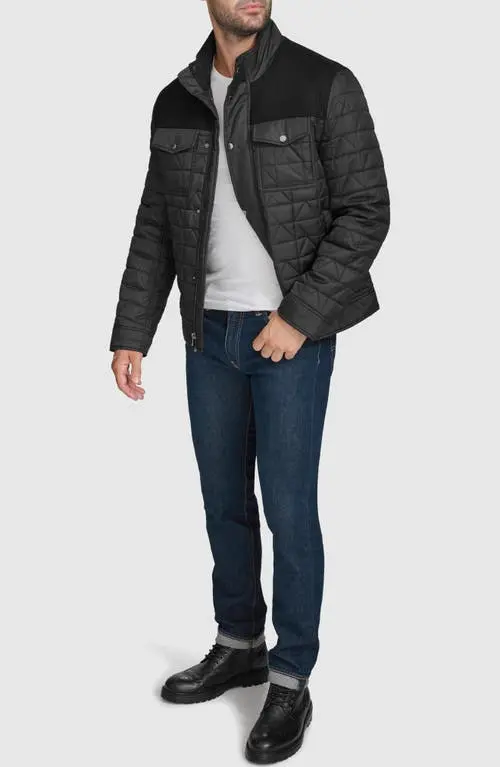Cole Haan Mixed Media Quilted Jacket - Black