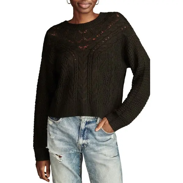 Lucky Brand Mixed Stitch Sweater - Dark Black