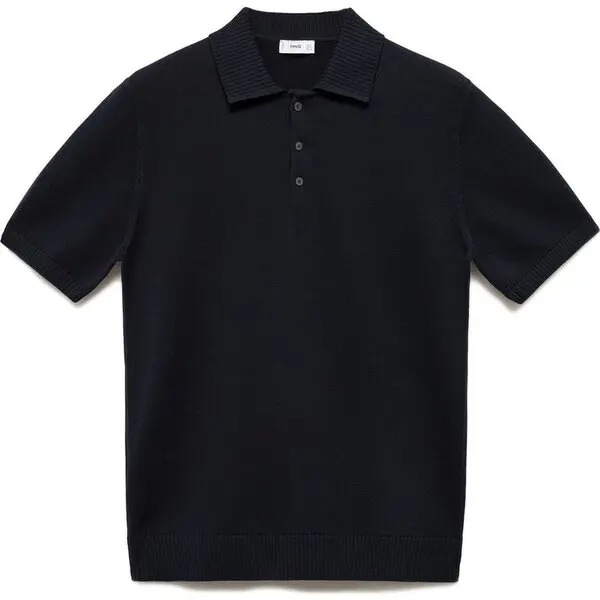 Mango Fine Cotton Knit Polo - Dark Navy