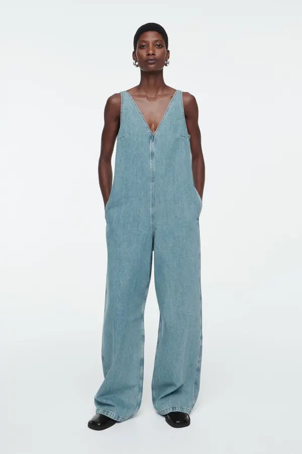 Cos V-Neck Denim Jumpsuit In Blue - 60% Off | Editorialist
