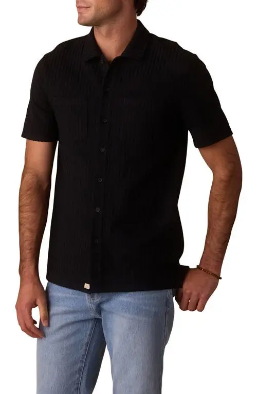THE NORMAL BRAND Getaway Short Sleeve Knit Button-up Shirt - Black