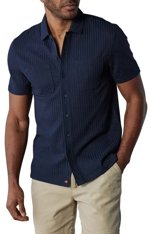 THE NORMAL BRAND Getaway Short Sleeve Knit Button-up Shirt - Navy
