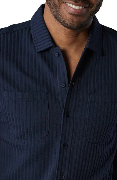 THE NORMAL BRAND Getaway Short Sleeve Knit Button-up Shirt - Navy