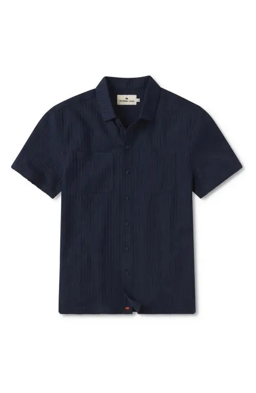 THE NORMAL BRAND Getaway Short Sleeve Knit Button-up Shirt - Navy