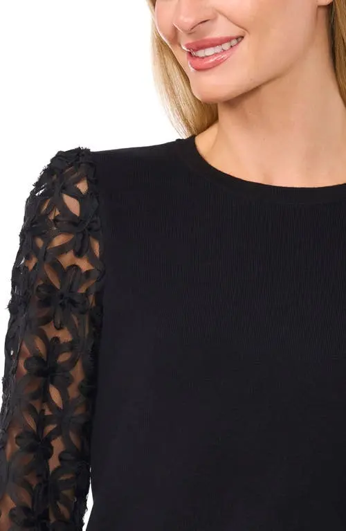 CECE DUPRAZ Mixed Media Lace Sleeve Sweater